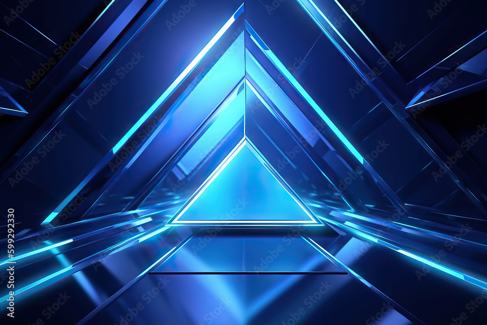Generative AI illustration of futuristic blue triangle shaped design in ...