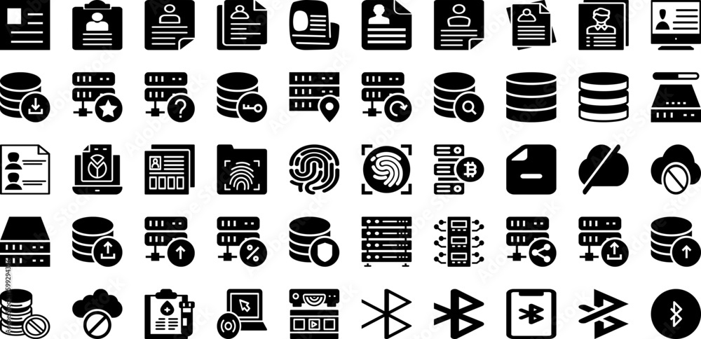 Data Icon Set Isolated Silhouette Solid Icons With Data, Set, Vector ...