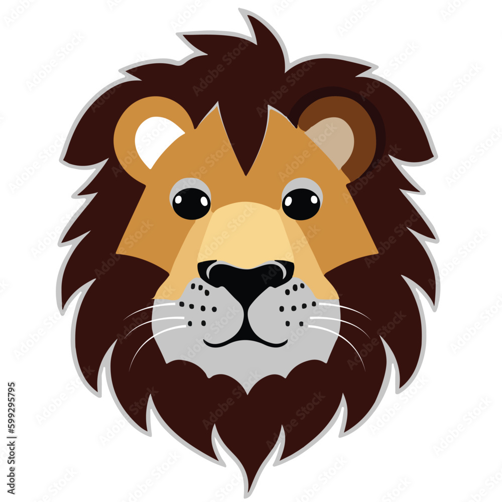 Cute Lion Head Wild Animal in Animated Cartoon Vector Illustration ...