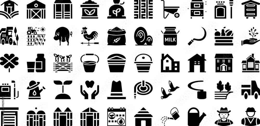 Farm Icon Set Isolated Silhouette Solid Icons With Harvest, Icon ...