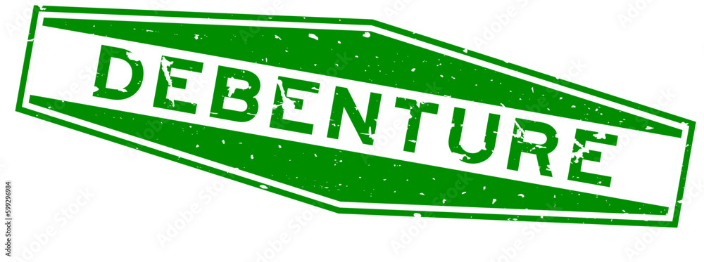 Grunge green debenture word hexagon rubber seal stamp on white ...