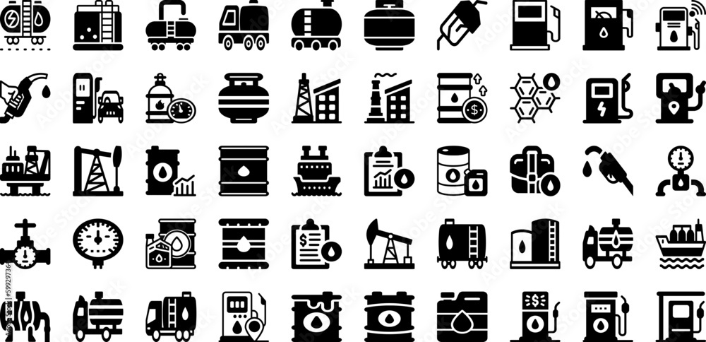 Fuel Icon Set Isolated Silhouette Solid Icons With Gas, Energy, Symbol ...