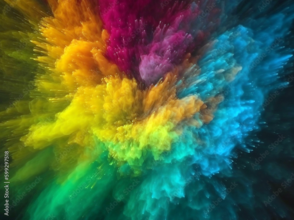 Color powder splash explosion of colour cloud ink. Paint splash smoky ...
