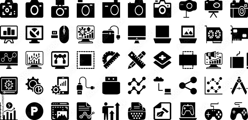 Graph Icon Set Isolated Silhouette Solid Icons With Business, Graph ...