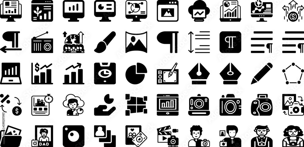 Graph Icon Set Isolated Silhouette Solid Icons With Chart, Business ...