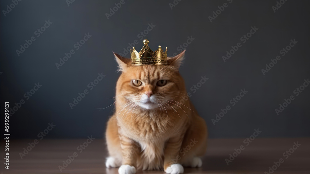 Make a cat with a crown on its head that looks angry. Brown house cat ...