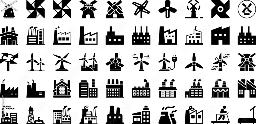 Mill Icon Set Isolated Silhouette Solid Icons With Farm, Symbol ...