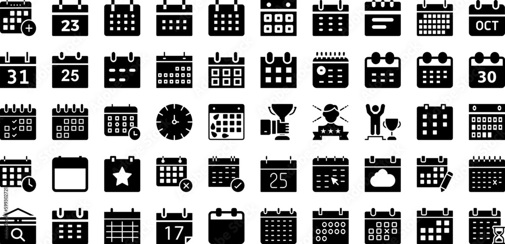 Month Icon Set Isolated Silhouette Solid Icons With Month, Day ...