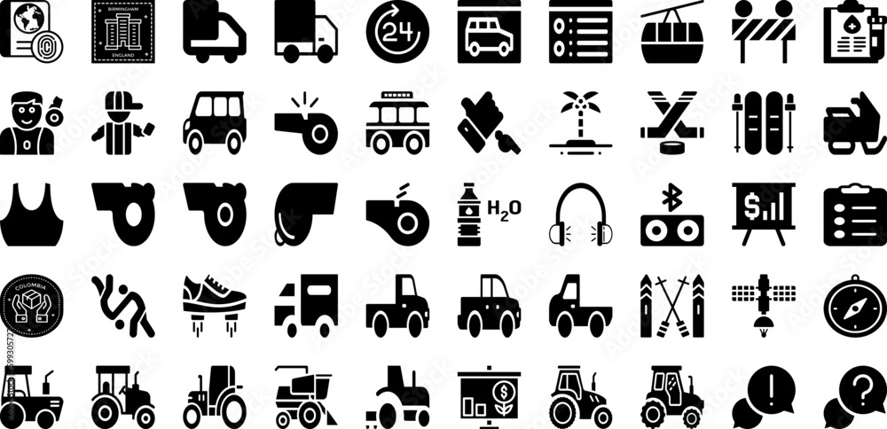 Port Icon Set Isolated Silhouette Solid Icons With Port, Vector, Icon ...