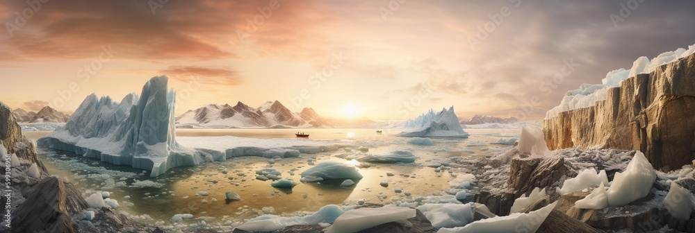Surrealistic landscape transformed by climate change, featuring ...