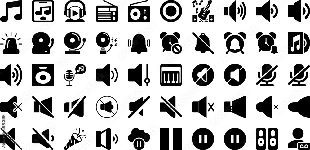 Sound Icon Set Isolated Silhouette Solid Icons With Icon, Vector, Music ...