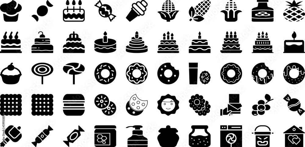 Sweet Icon Set Isolated Silhouette Solid Icons With Dessert, Icon, Food ...