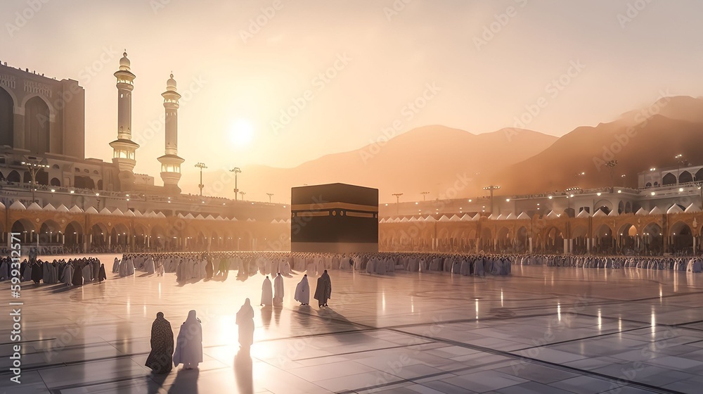 Landscape of the Kaaba in Mecca, generative ai Stock Illustration ...