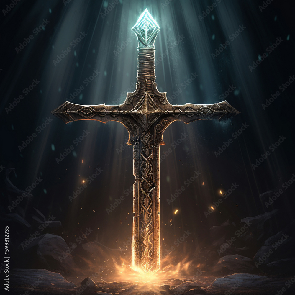 Fantasy illustration of a magic sword. Concept art in the style of ...
