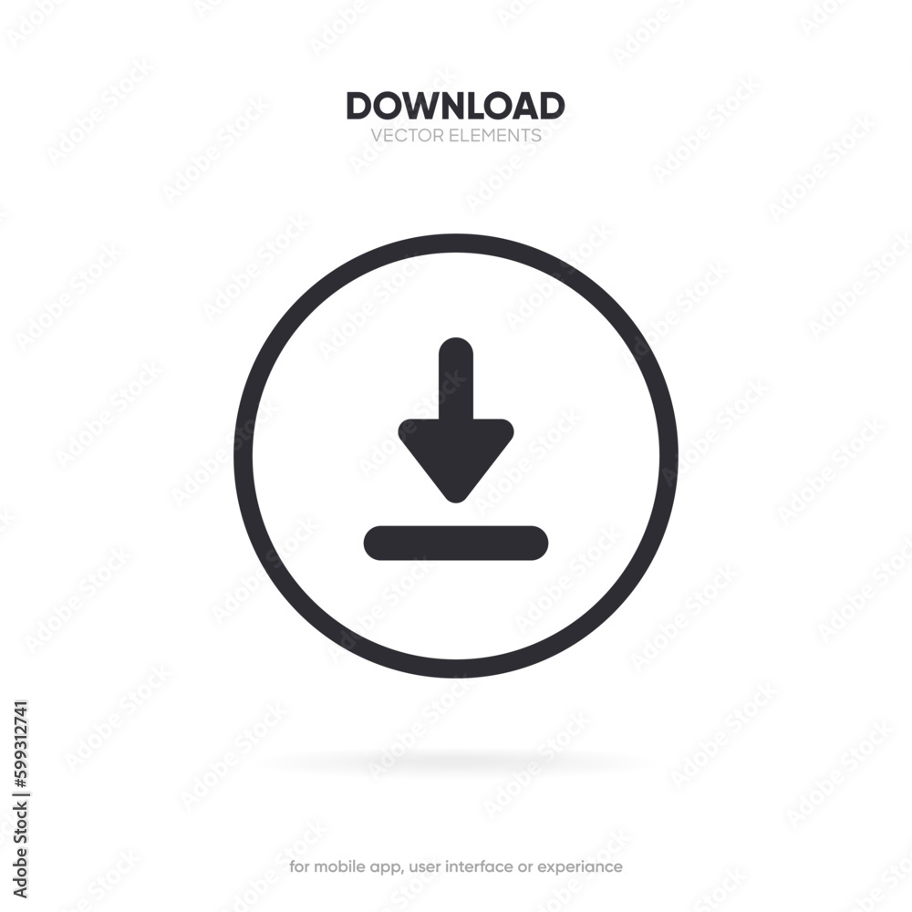 Download button icon. Upload icon. Down arrow bottom side symbol. Click ...