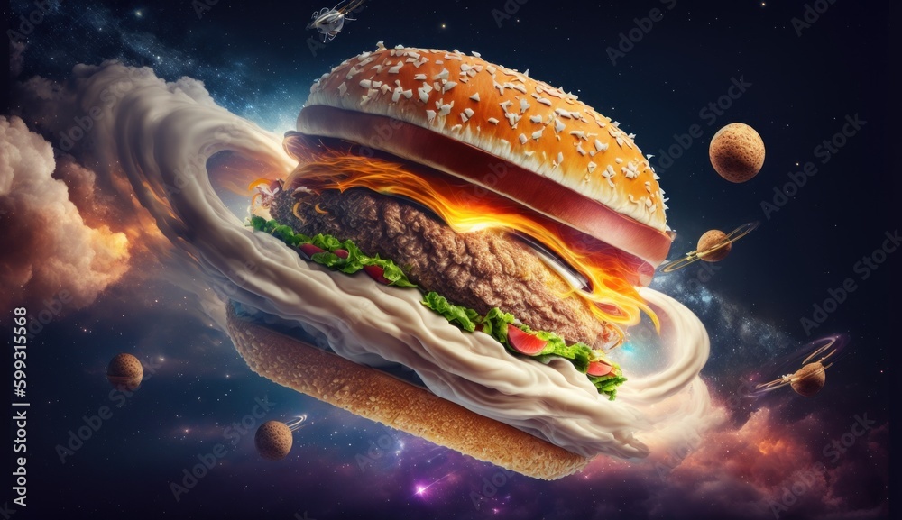 burger space station in space nebula background generative AI Stock ...