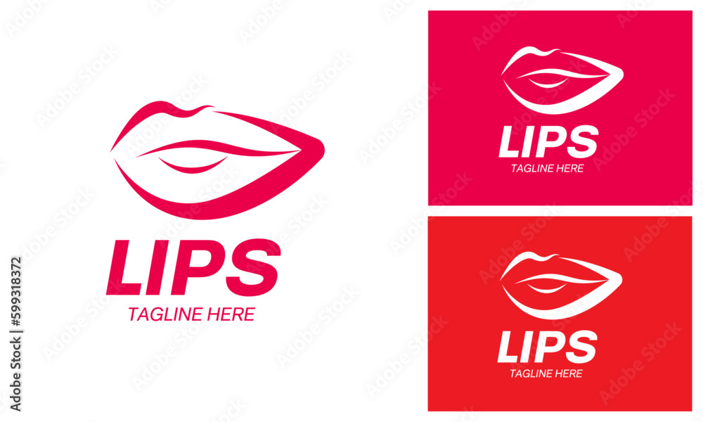Red Lips Logo Design Template. Kiss icon. Love Beauty fashion cosmetics ...
