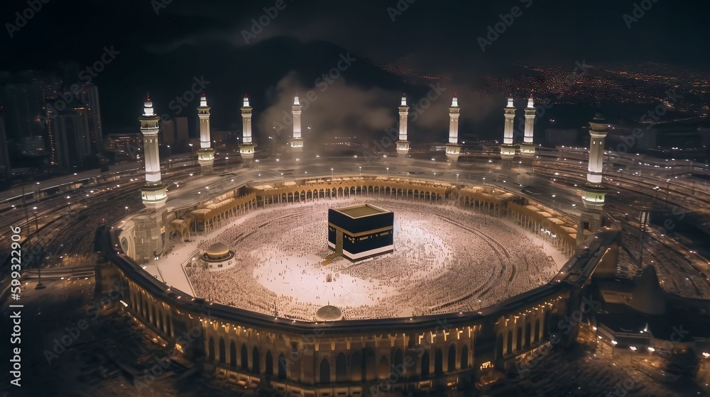Landscape of the Kaaba in Mecca, generative ai Stock Illustration ...