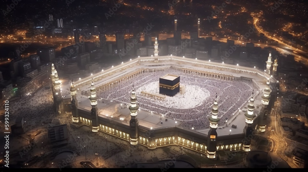Landscape of the Kaaba in Mecca, generative ai Stock Illustration ...