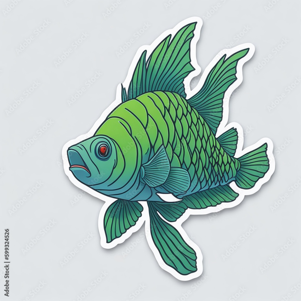 Artificial intelligence, sticker, cartoon cute Arowana fish, white ...