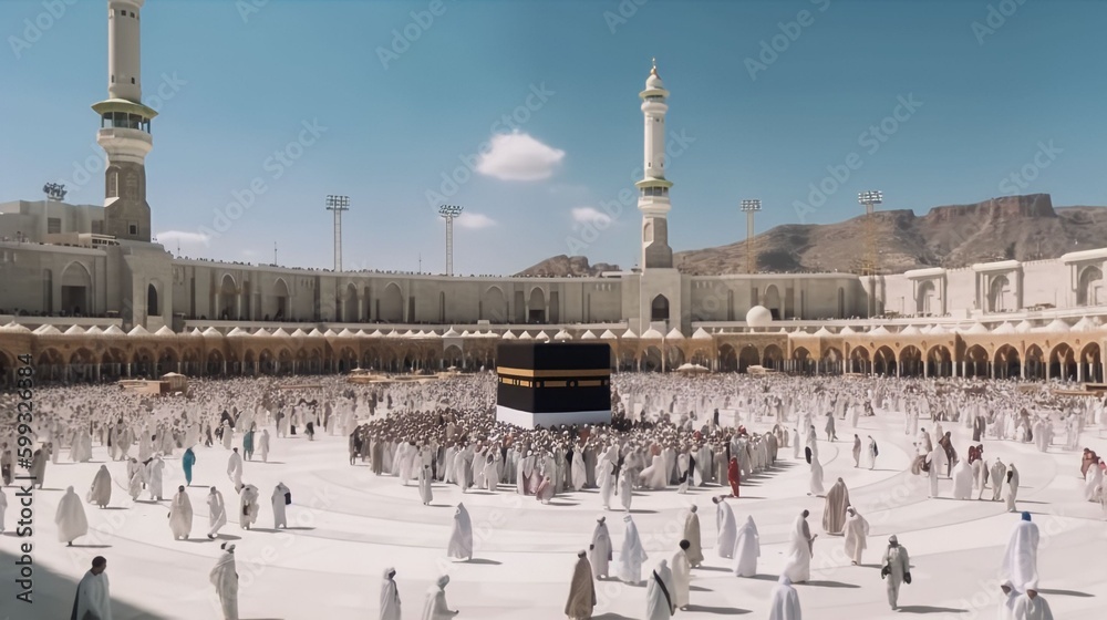 Landscape of the Kaaba in Mecca, generative ai Stock Illustration ...