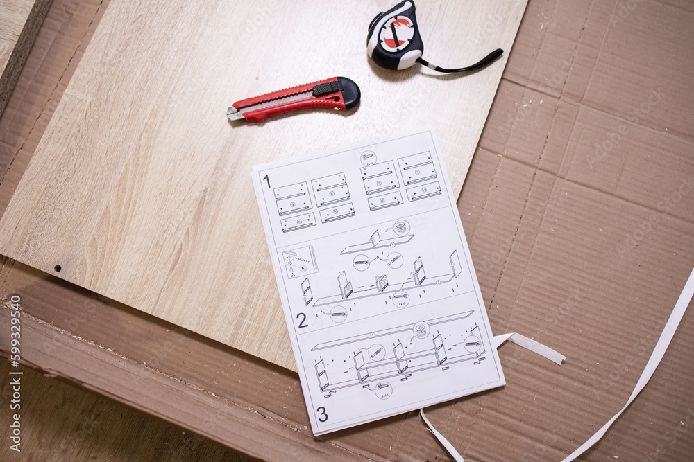 Flat lay, top view, mockup, copy space. Paper instructions for ...