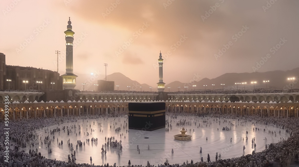 Landscape of the Kaaba in Mecca, generative ai Stock Illustration ...