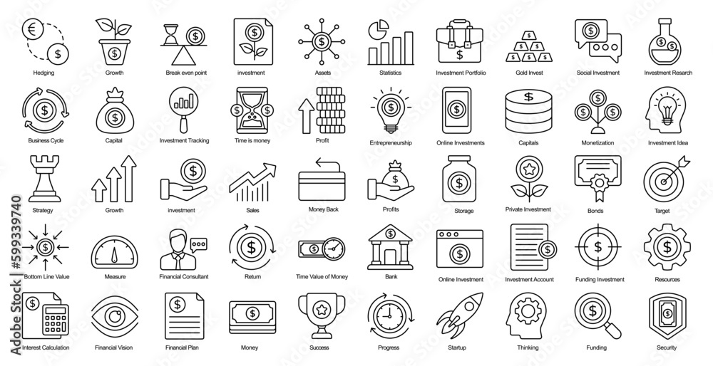 Investment Thin Line Icons Finance Business Capital Outline Icons in ...