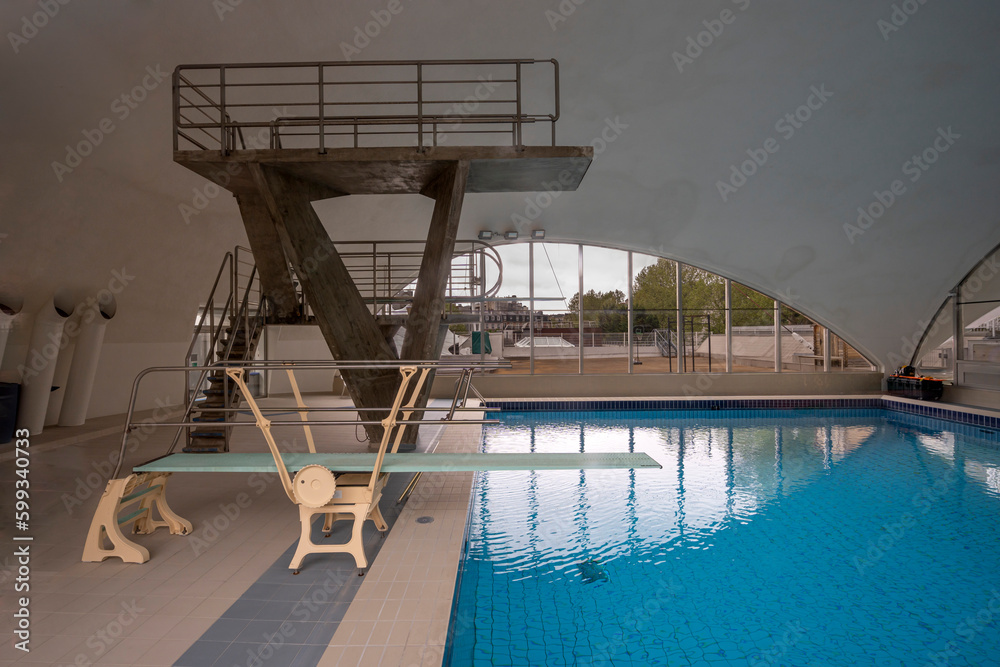 Paris, France - 05 01 2023: view from inside a diving pool with its ...