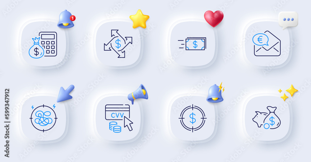 Stockvector Dollar target, Stress and Money transfer line icons ...