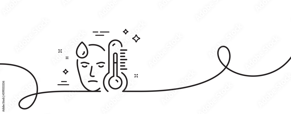 Sick man with fever line icon. Continuous one line with curl ...