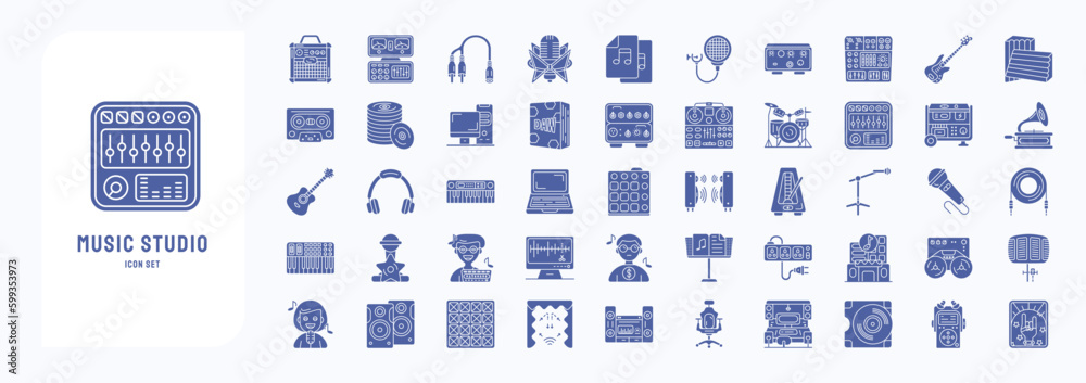 A collection sheet of solid icons for Music Studio, including icons ...