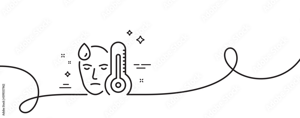 Sick man with fever line icon. Continuous one line with curl ...