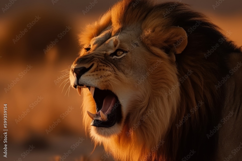 Close-up of an angry roaring lion ready to attack. Generative AI ...