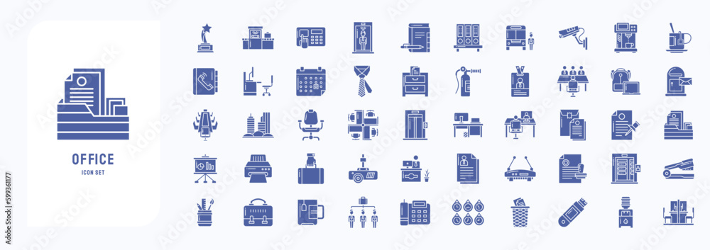 A collection sheet of solid icons for Office work, including icon set ...