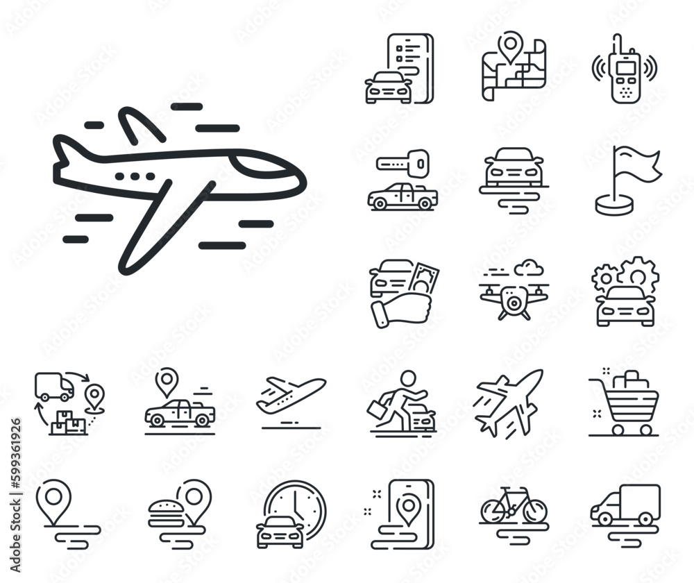 Plane flight transport sign. Plane, supply chain and place location ...