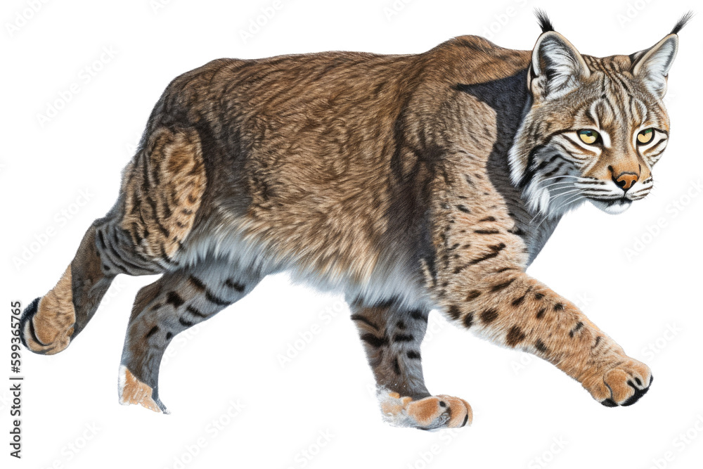 an isolated Bobcat (Lynx rufus), in motion, preservation, elusive ...
