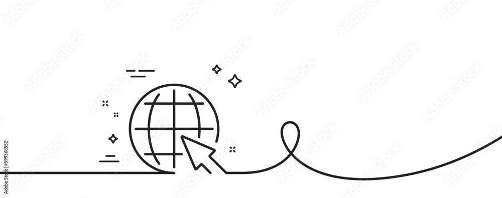 Globe with mouse cursor line icon. Continuous one line with curl. World ... Globe with mouse cursor line icon. Continuous one line with curl. World ...