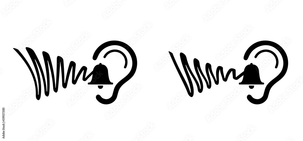 Tinnitus. Ringing in the ears. Human ear with tinnitus icon. Vector ...