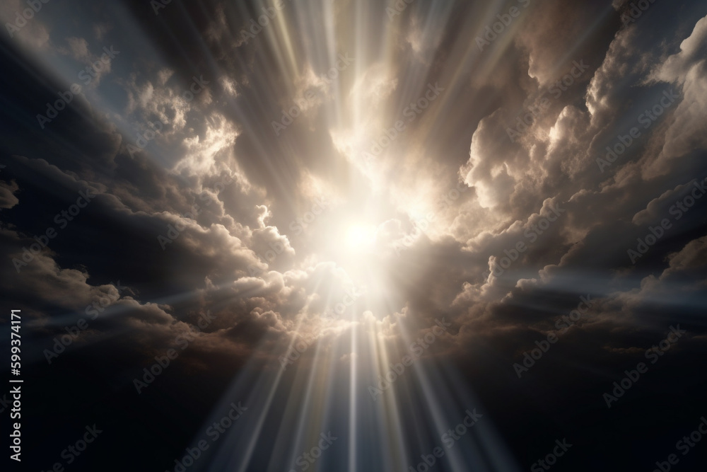 Religion and sacral concept. Abstract visualization of God light in ...
