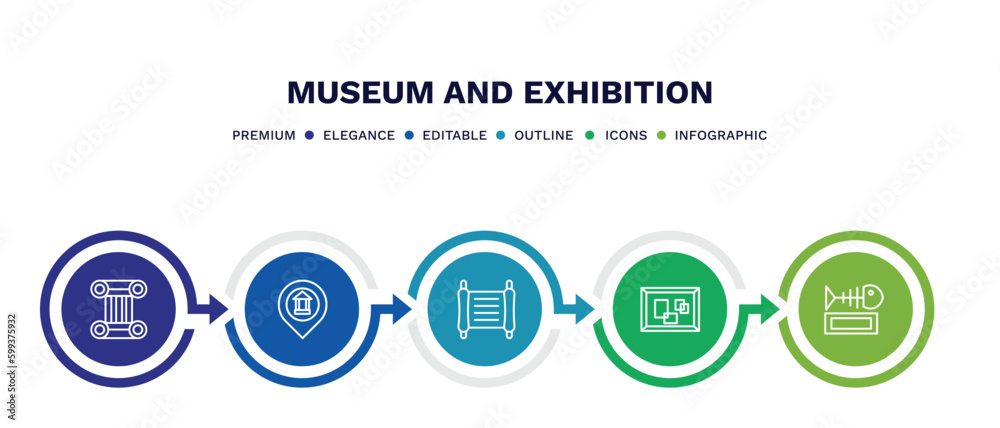 set of museum and exhibition thin line icons. museum and exhibition ...