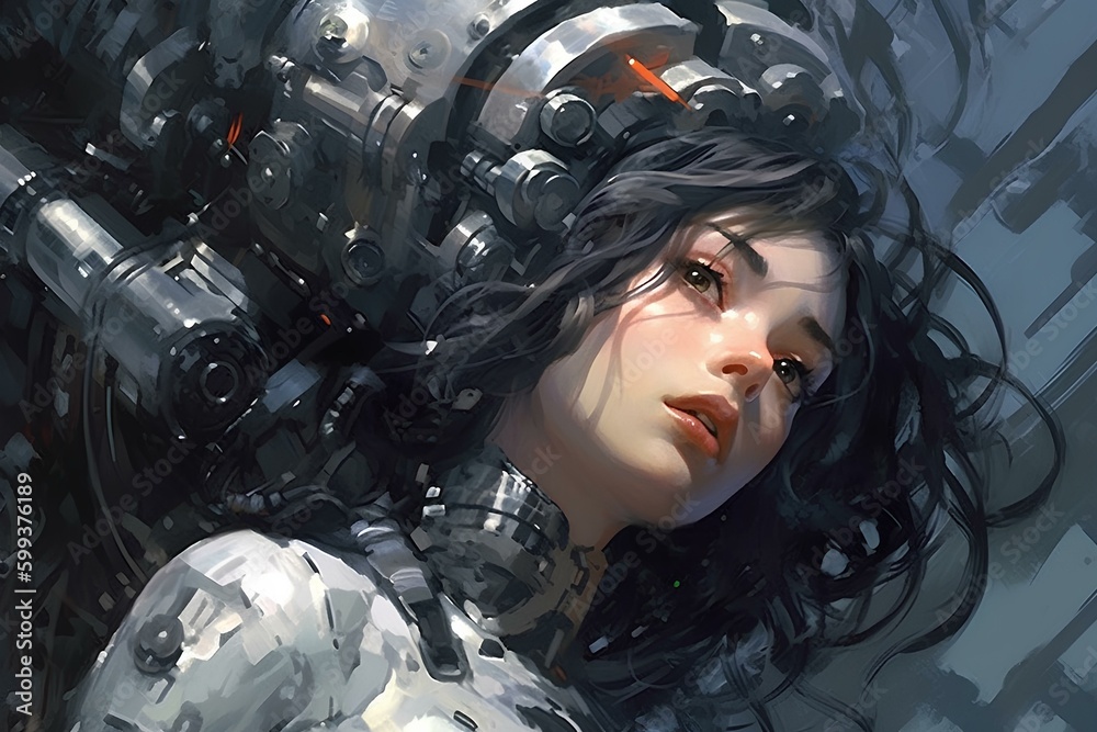 mysterious and beautiful anime girl with bio mech suit. generative AI ...