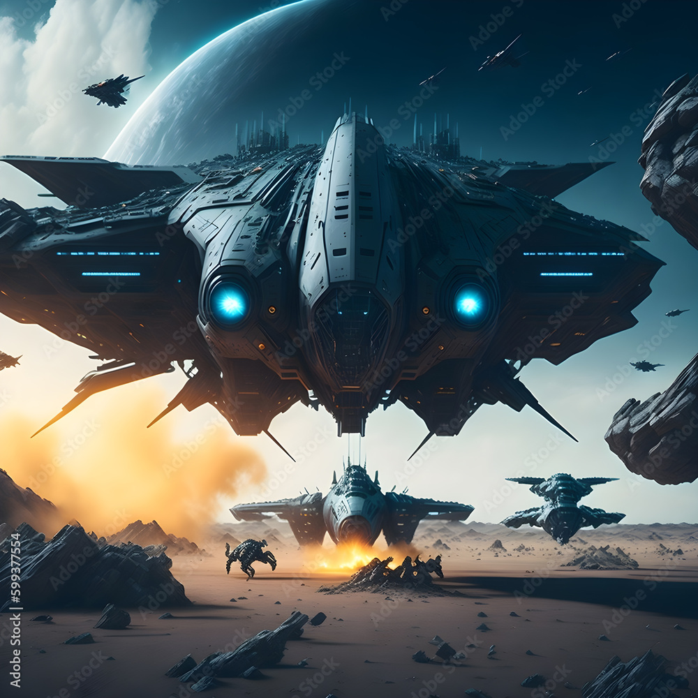 Spaceship Alien Battle War Attack Futuristic Sci-fi Realistic Sand and ...