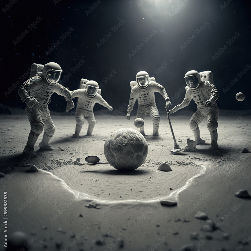 A group of astronauts playing a game of soccer on the surface of the ...