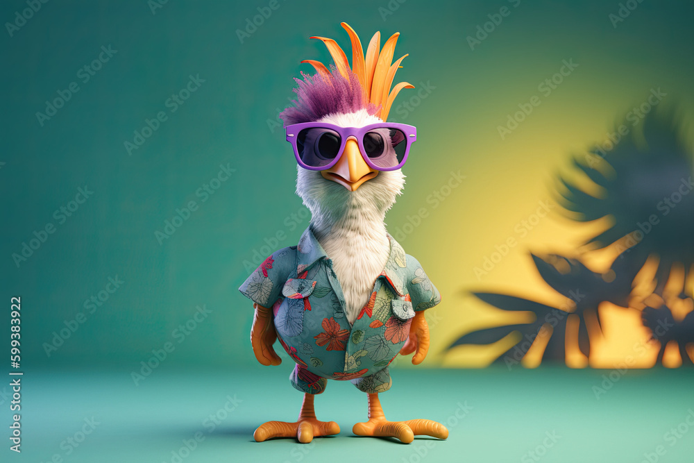Cute Cartoon Chicken Wearing Colorful Vacation Clothes (Generative AI ...