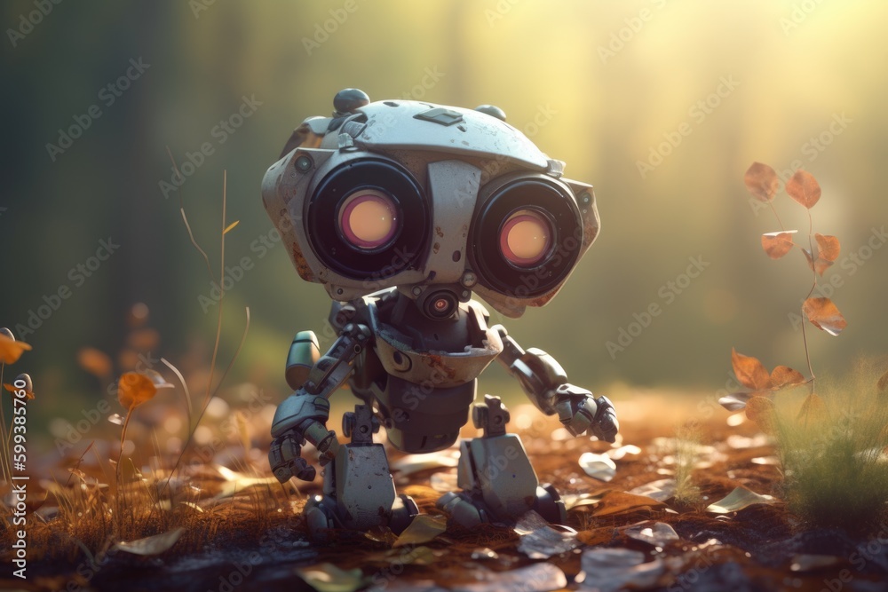 Lovely Cute Robot with a cute little nose, wiry arms, and a skip in its ...