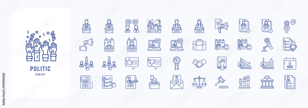 A collection sheet of outline icons for Politic, including icons like ...
