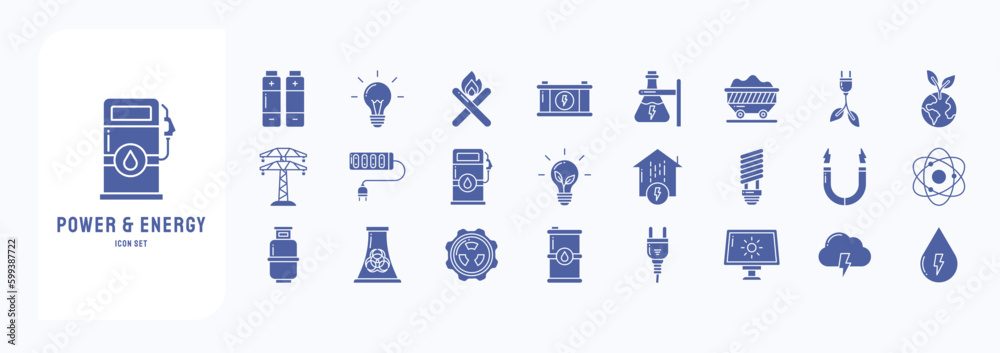 A collection sheet of solid icons for Power and Energy, including icons ...