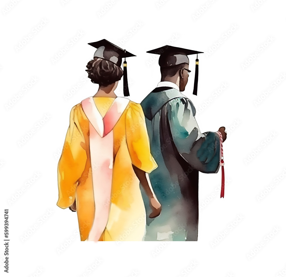 Watercolor smiling graduate student. A person in a graduation cap and ...