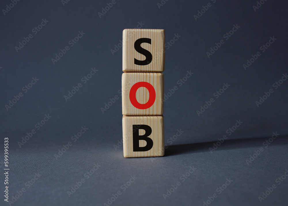 SOB - Shortness of breath symbol. Wooden cubes with words SOB ...